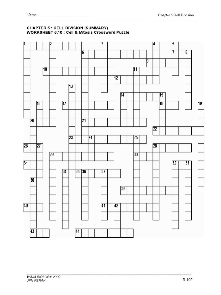 WORKSHEET 5.10 Cell & Mitosis Crossword Puzzle | PDF | Mitosis | Cell ...