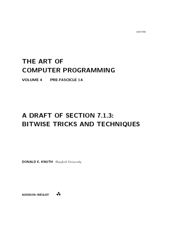 The Art of Computer Programming - Bitwise Tricks and Techniques | PDF