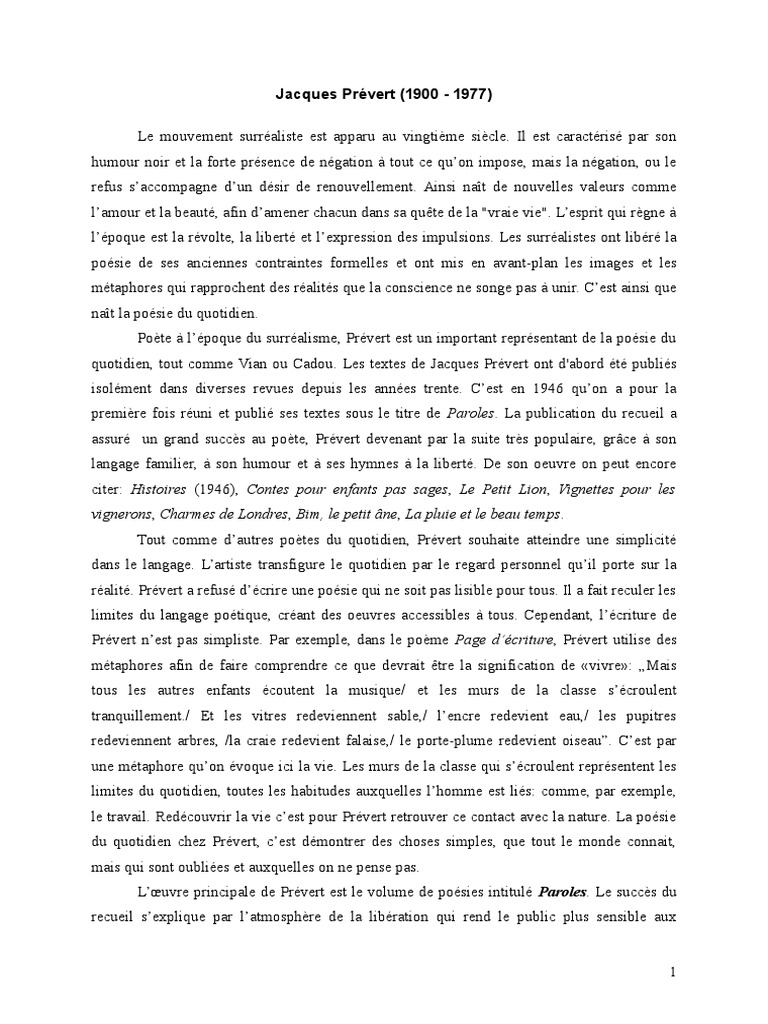 Jacques Prevert | PDF | Poésie | Métaphore
