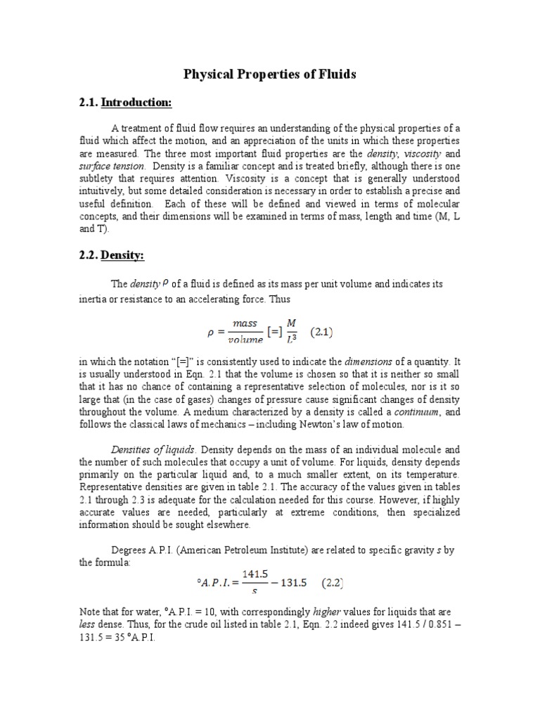 Physical Properties of Fluids | PDF | Density | Viscosity