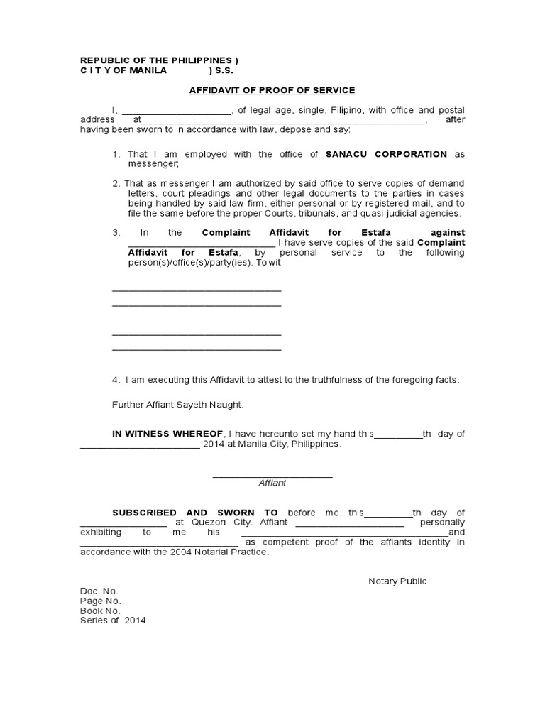 Affidavit of Proof of Service Sample | PDF