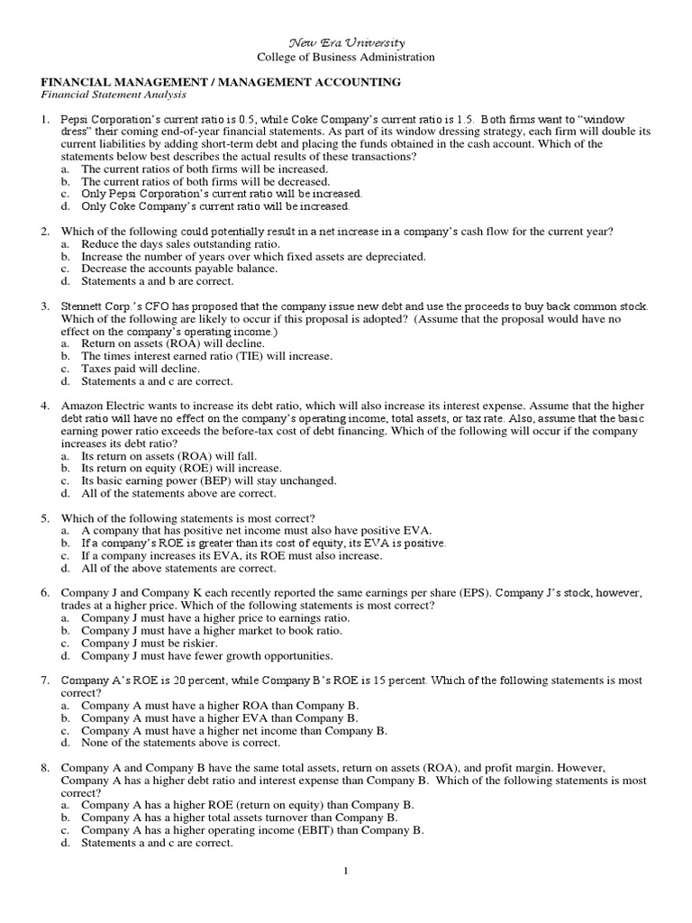 Quiz - FS Analysis | Download Free PDF | Return On Equity | Revenue