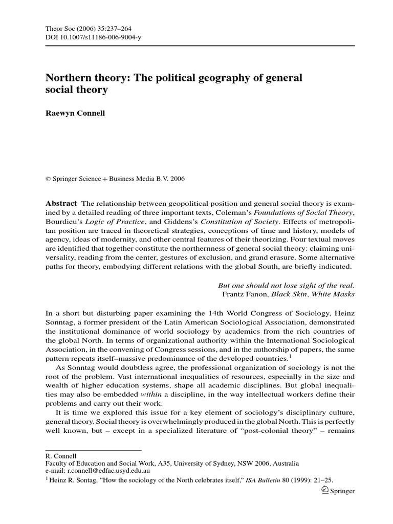 Connell. Northern Theory - The Political Geography of General Social ...