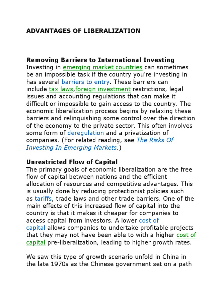 Advantages of Liberalization | PDF | Diversification (Finance) | Investor