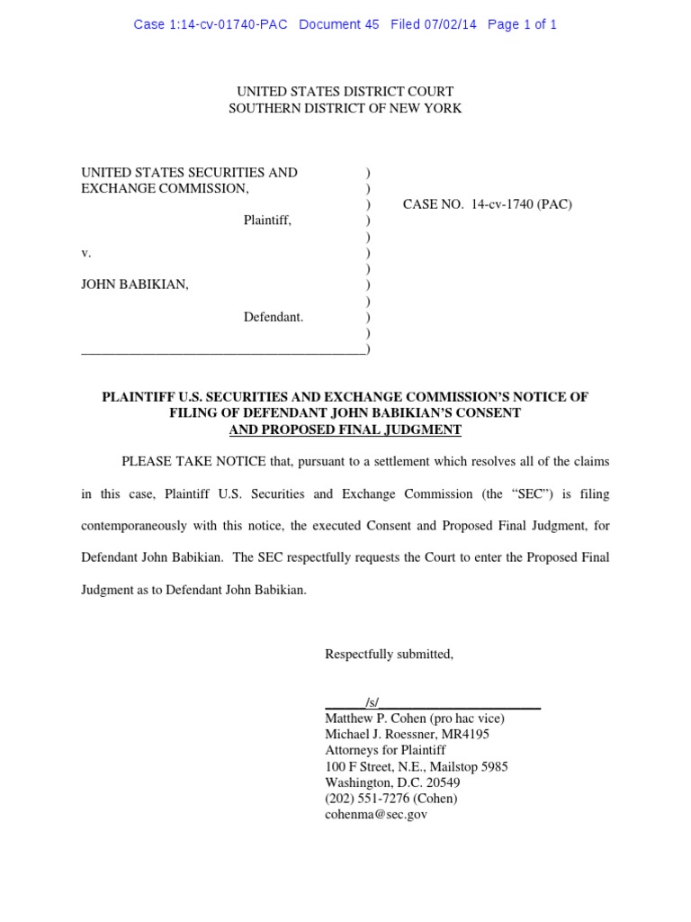SEC v. Babikian Doc 45 Filed 02 Jul 14 | PDF
