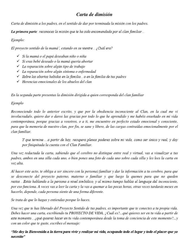 Carta de Dimisión Familiar | PDF