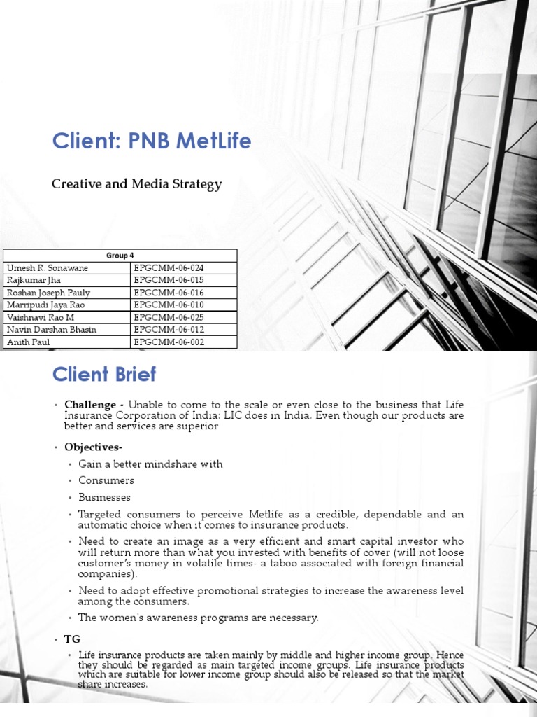 PNB Metlife Strategy Presentation | PDF | Met Life | Insurance