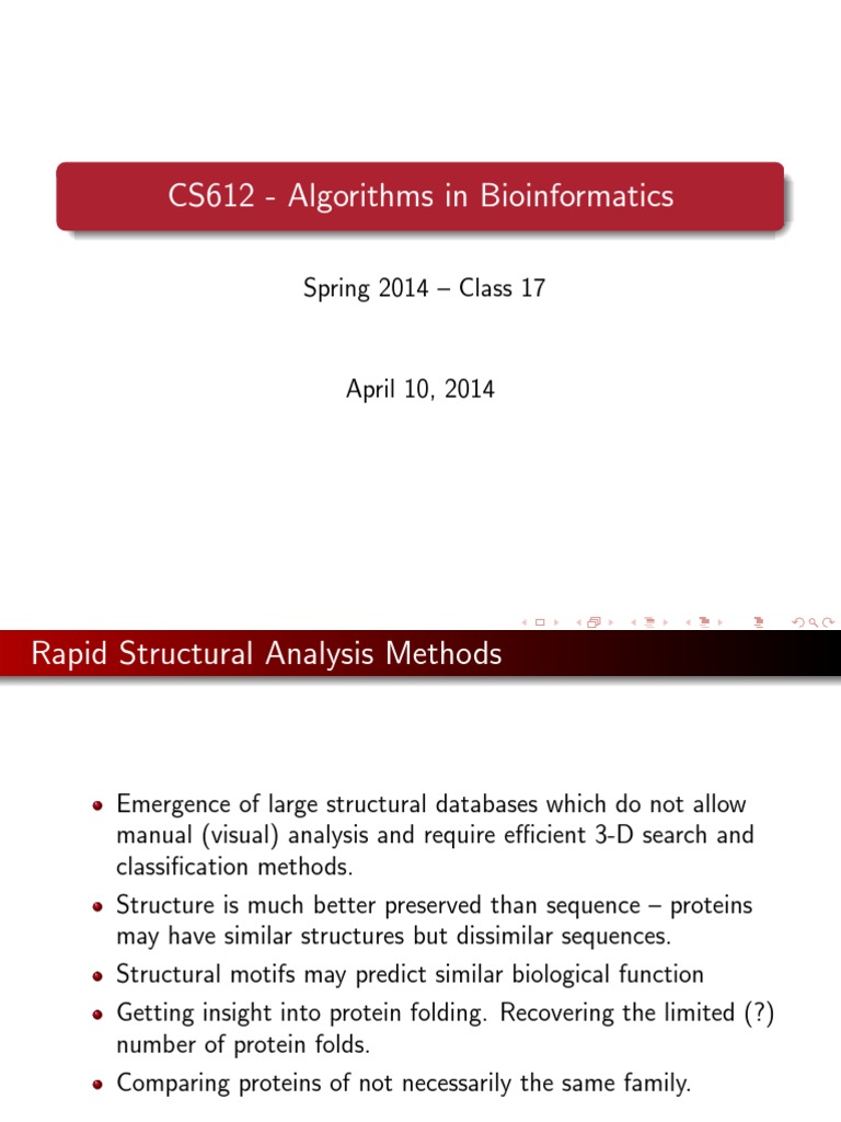 CS612 - Algorithms in Bioinformatics: Spring 2014 - Class 17 | PDF | Matrix (Mathematics) | 2 D ...