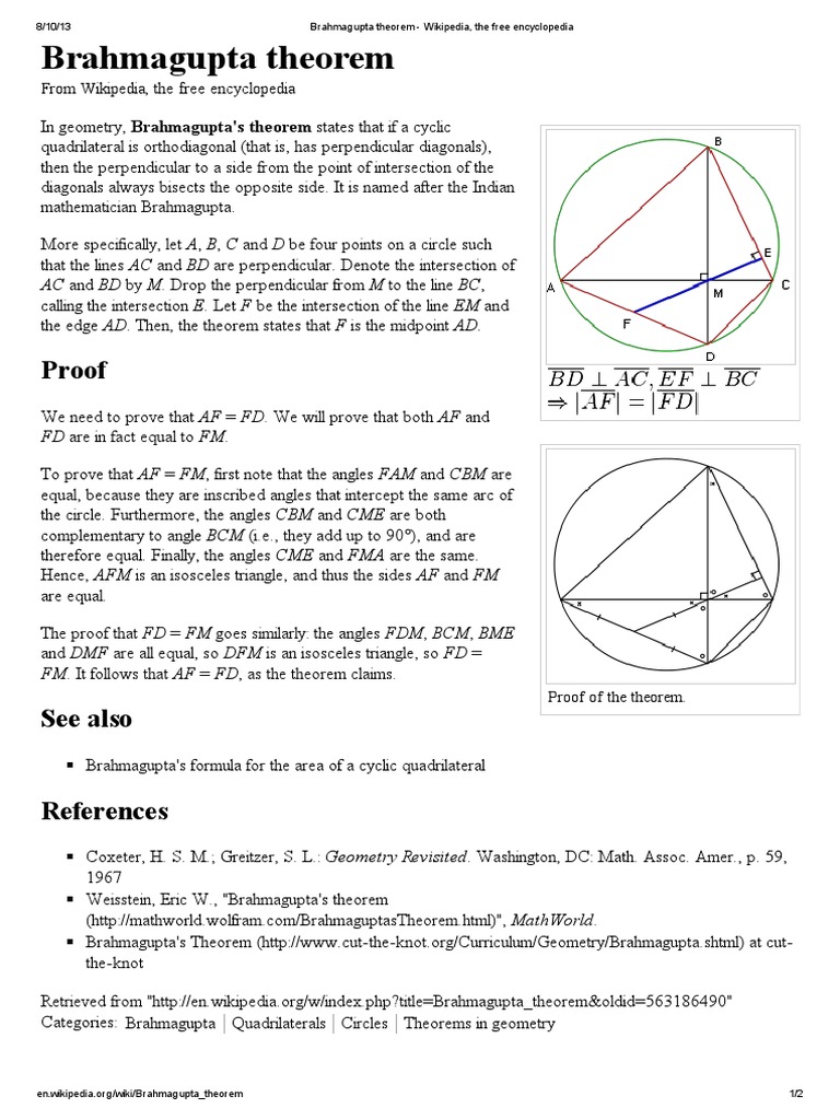 Brahmagupta Theorem - Wikipedia, The Free Encyclopedia | Theorem ...