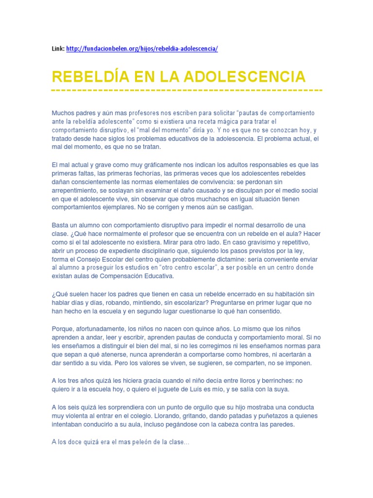 Rebeldía en la Adolescencia: Causas y Soluciones | PDF | Adultos ...