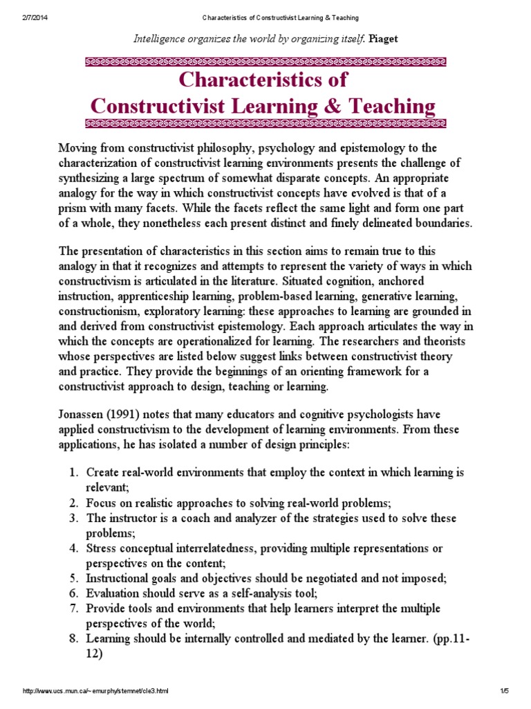 Characteristics of Constructivist Learning & Teaching | PDF ...