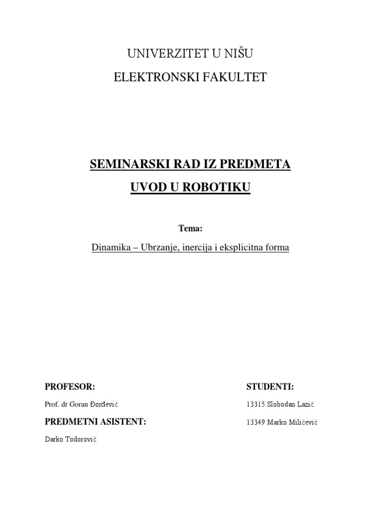 Dinamika - Ubrzanje, Inercija I Eksplicitna Forma | PDF
