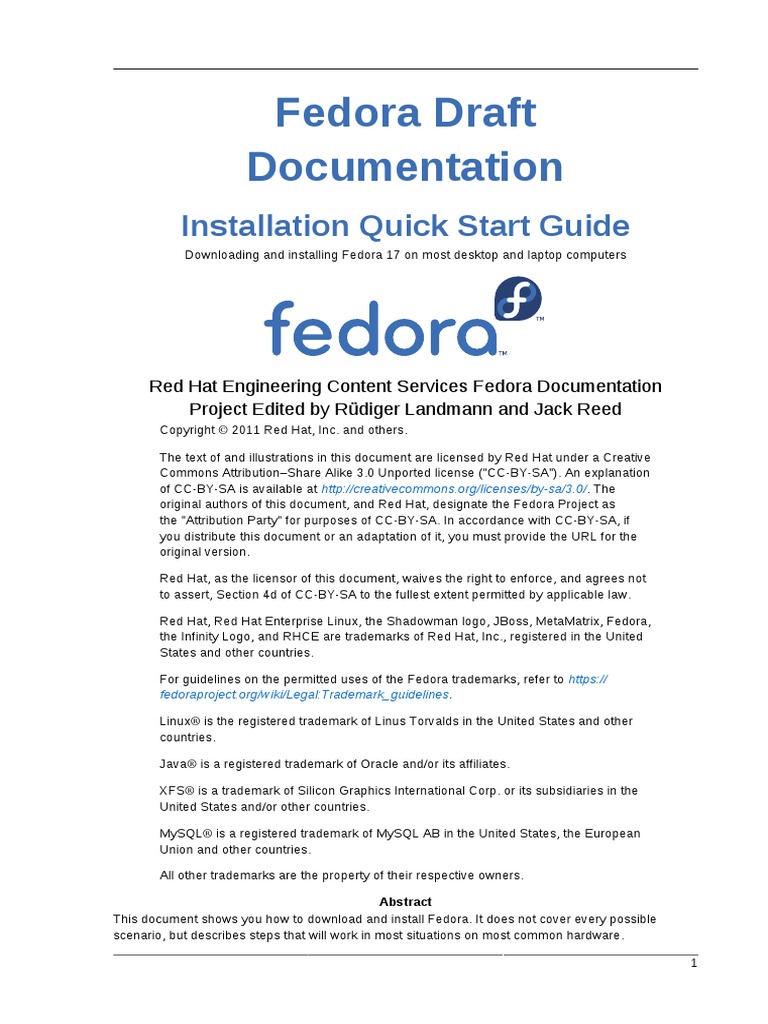 Fedora Draft Documentation: Installation Quick Start Guide | PDF ...