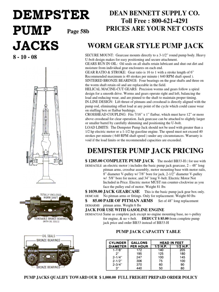 Specifications and Pricing for the Dempster Worm Gear Style Pump Jack ...