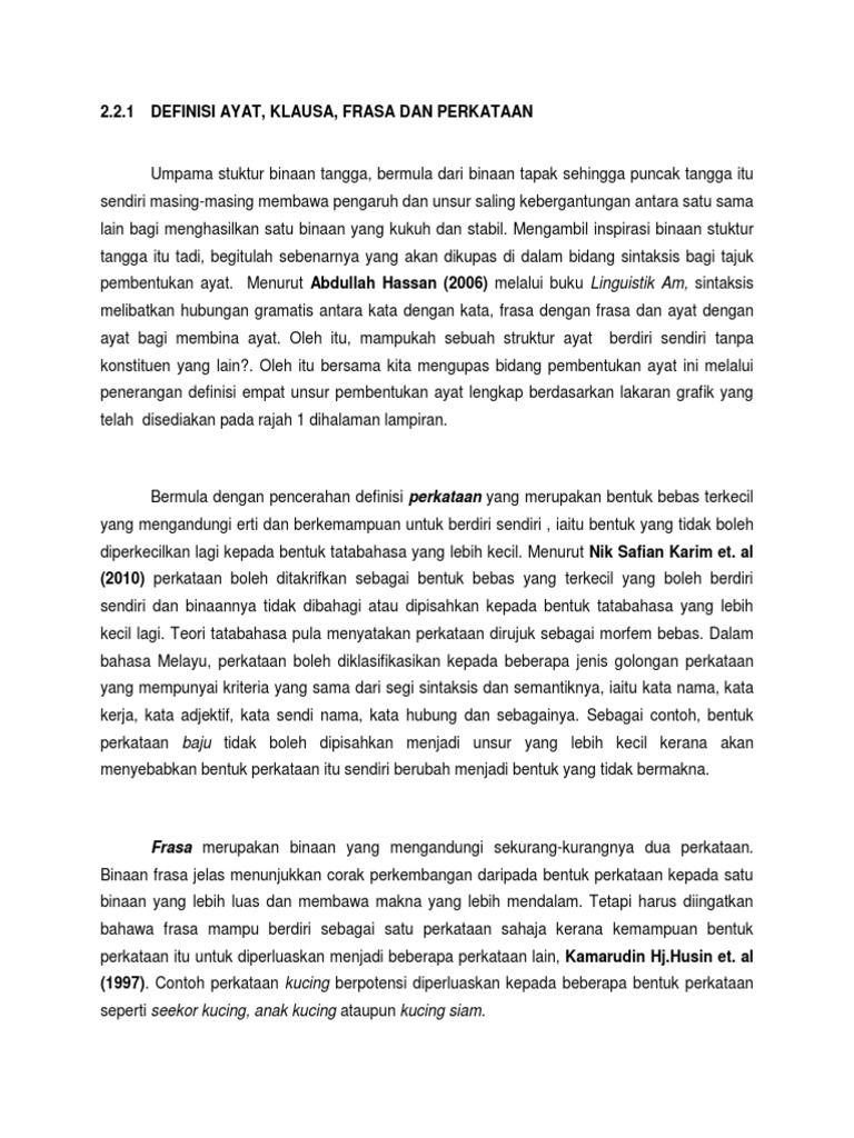 Definisi Ayat, Klausa, Frasa, Perkataan | PDF