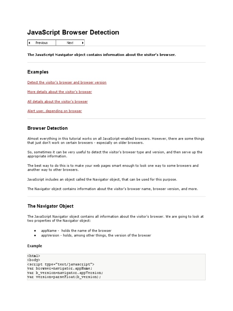 Javascript Browser Detection Pdf Dynamic Html Cookie