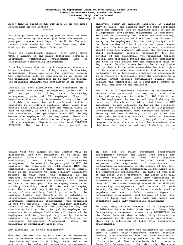 D.O+18-A+Lecture Atty.+Marlon+Manuel Final+ | PDF | Guarantee | Independent Contractor