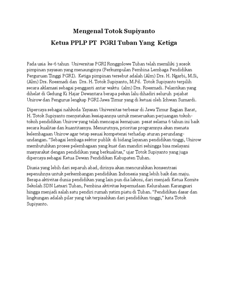 Mengenal Sosok Ketua PPLP PT PGRI Tuban | PDF