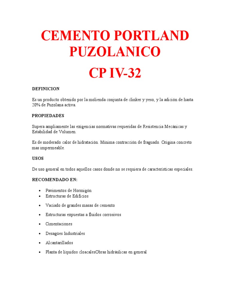 Cemento Portland Puzolanico | PDF | Cemento | Industrias