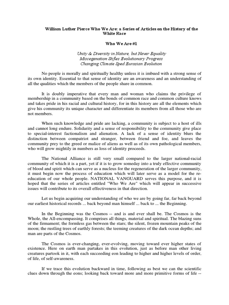 Who We Are (William Luther Pierce) A Series of Articles On The History ...