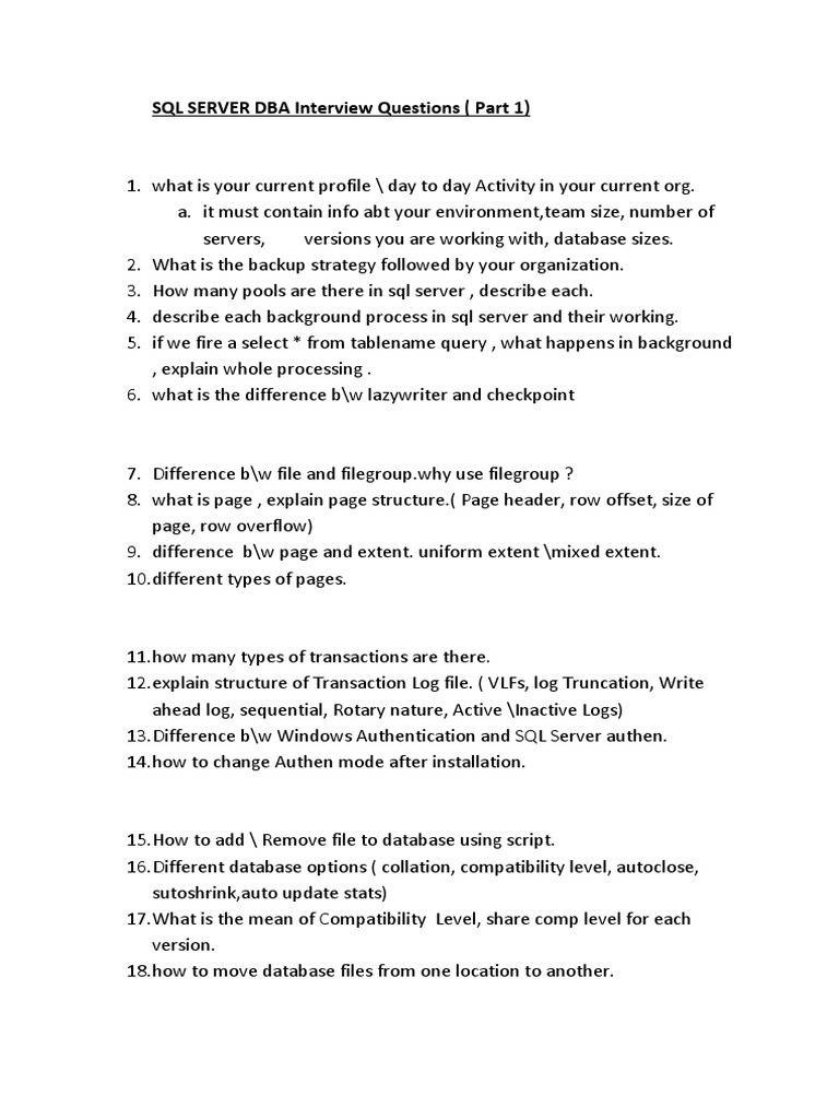 Sql Server Dba Interview Questions Part 1 Pdf Microsoft Sql Server 4673