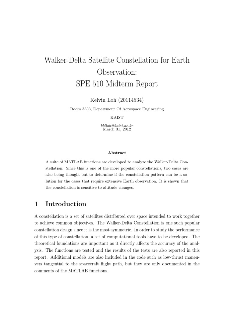Walker-Delta Satellite Constellation For EarthObservation | PDF | Orbit ...