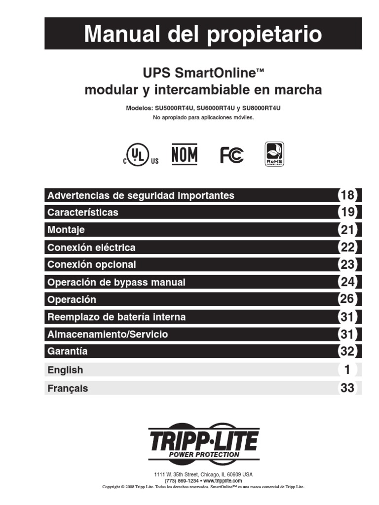 Owners Manual For Su5000rt4u Su6000rt4u Su8000rt4u Ups 932611 Es | PDF ...