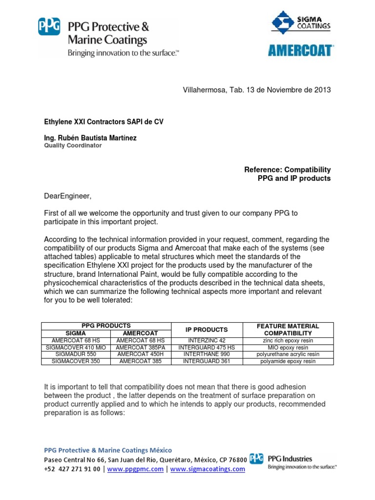 Carta PPG Compatibilidad | PDF | Epoxy | Materials
