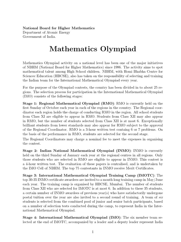 The Stages of India's National Mathematics Olympiad Selection Process ...