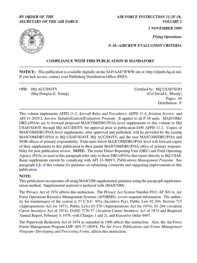 F-16 Aircrew Evaluation Criteria Guide | PDF | United States Air Force ...