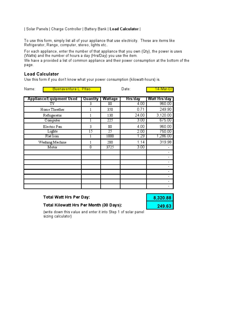 Solar PV Calculator (Off-Grid) | PDF | Photovoltaic System | Electric Power