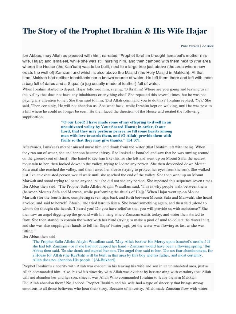 Story of Prophet Ibrahim and Hajar | PDF | God In Islam | Abrahamic ...
