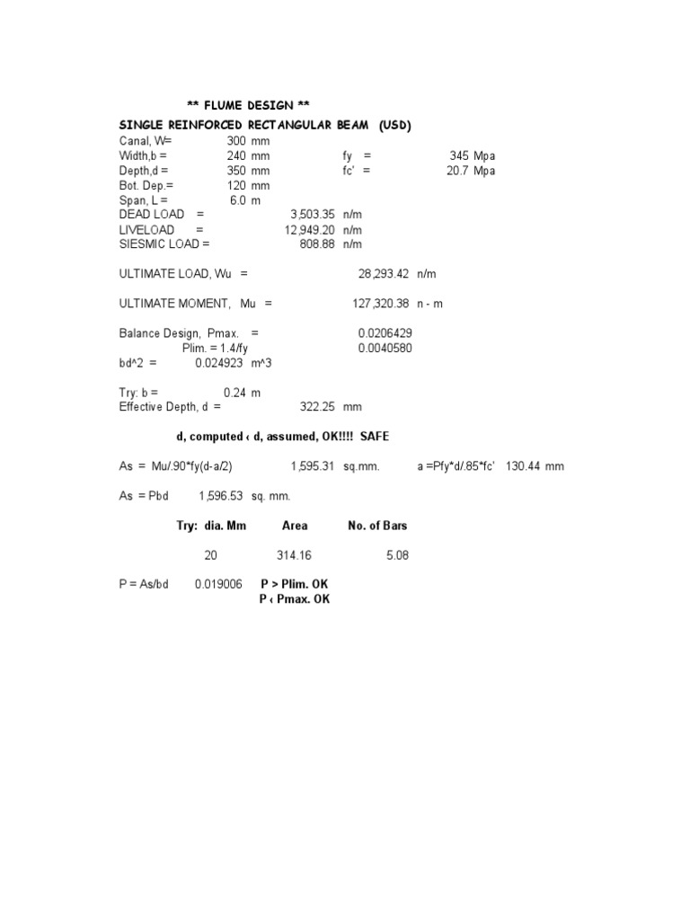 Flume Design (RC Beam Usd) | PDF | Civil Engineering | Structural ...