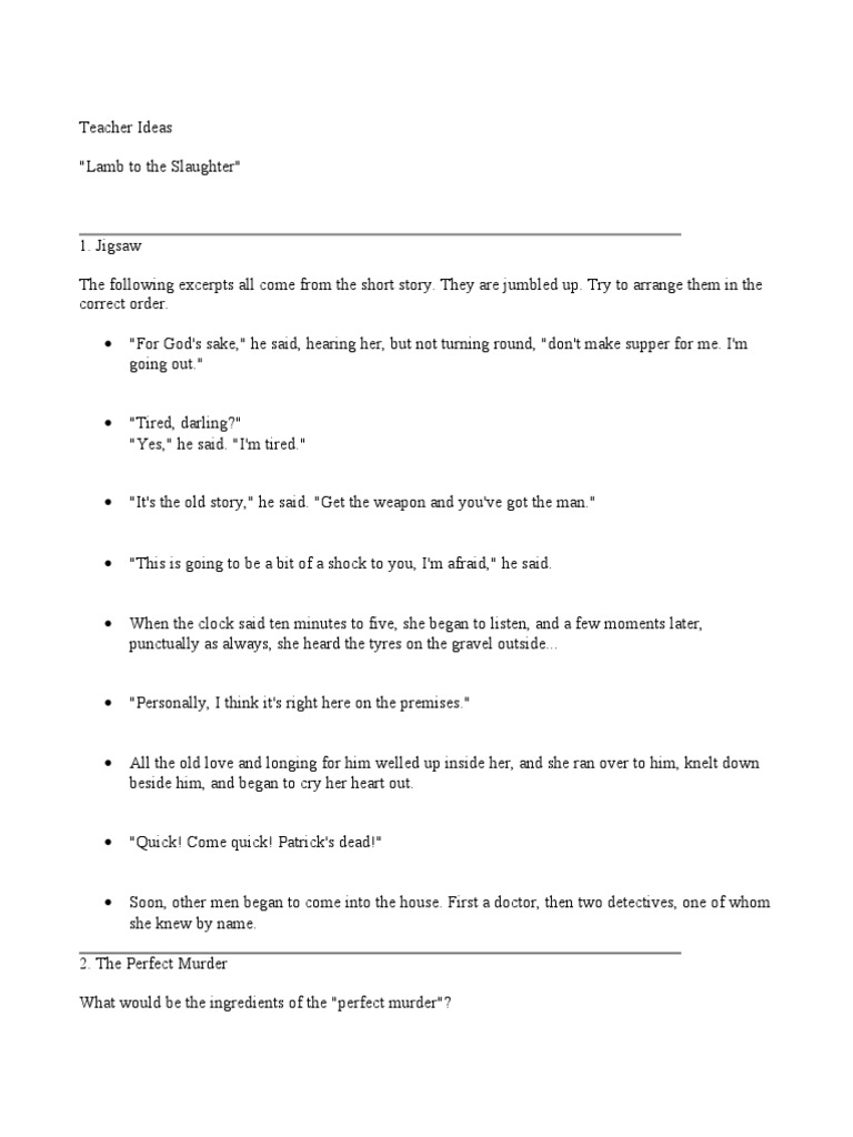 Activities For Lamb To The Slaughter | PDF