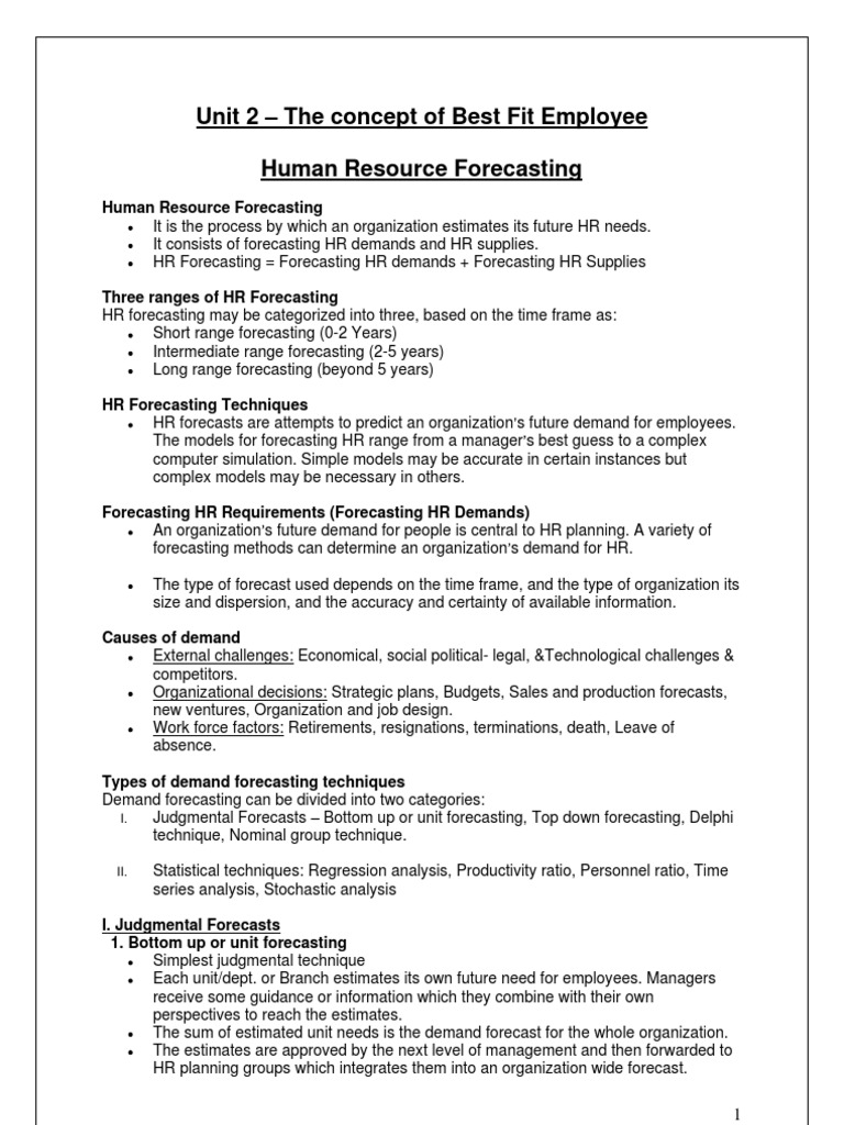 Unit 2 - The Concept of Best Fit Employee | PDF | Recruitment | Forecasting