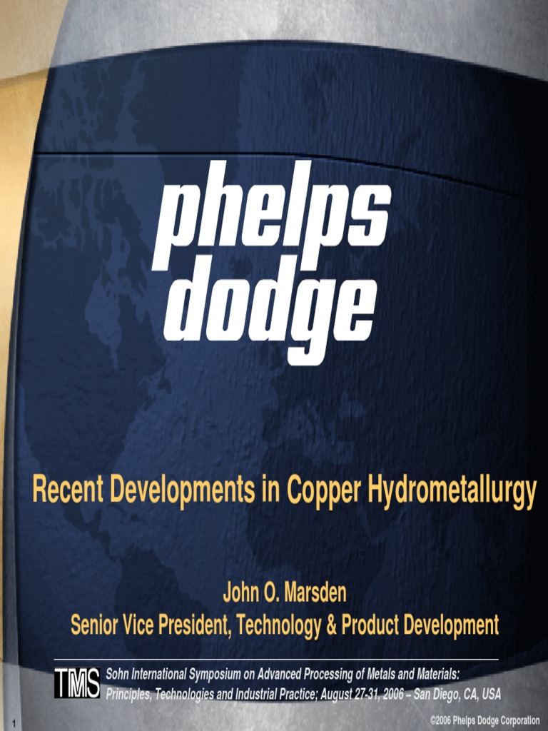 Recent Developments in Copper Hydrometallurgy: John O. Marsden Senior ...