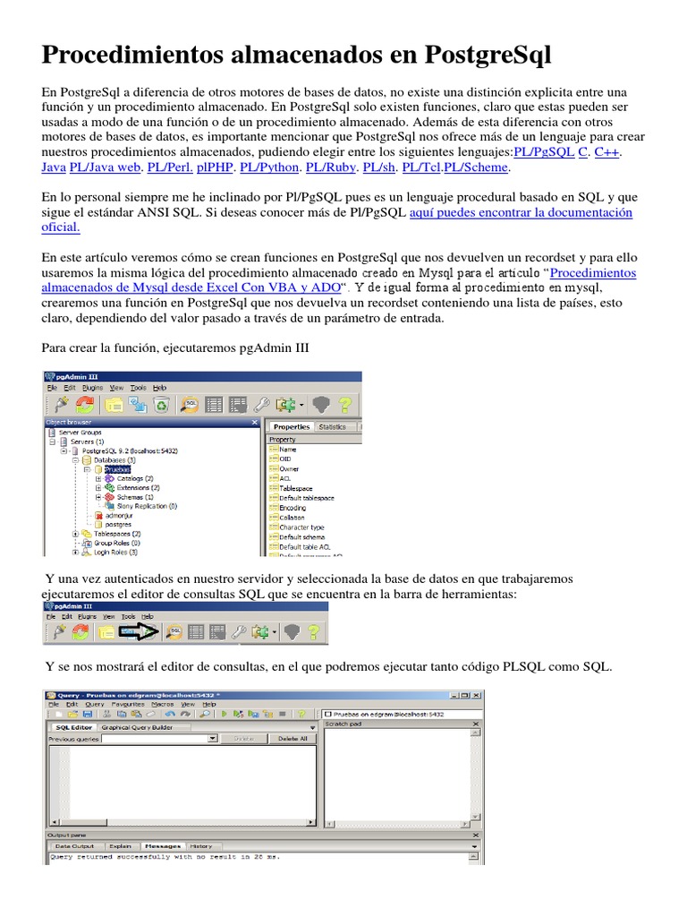 Procedimientos Almacenados en PostgreSql | PDF | Postgre Sql | SQL