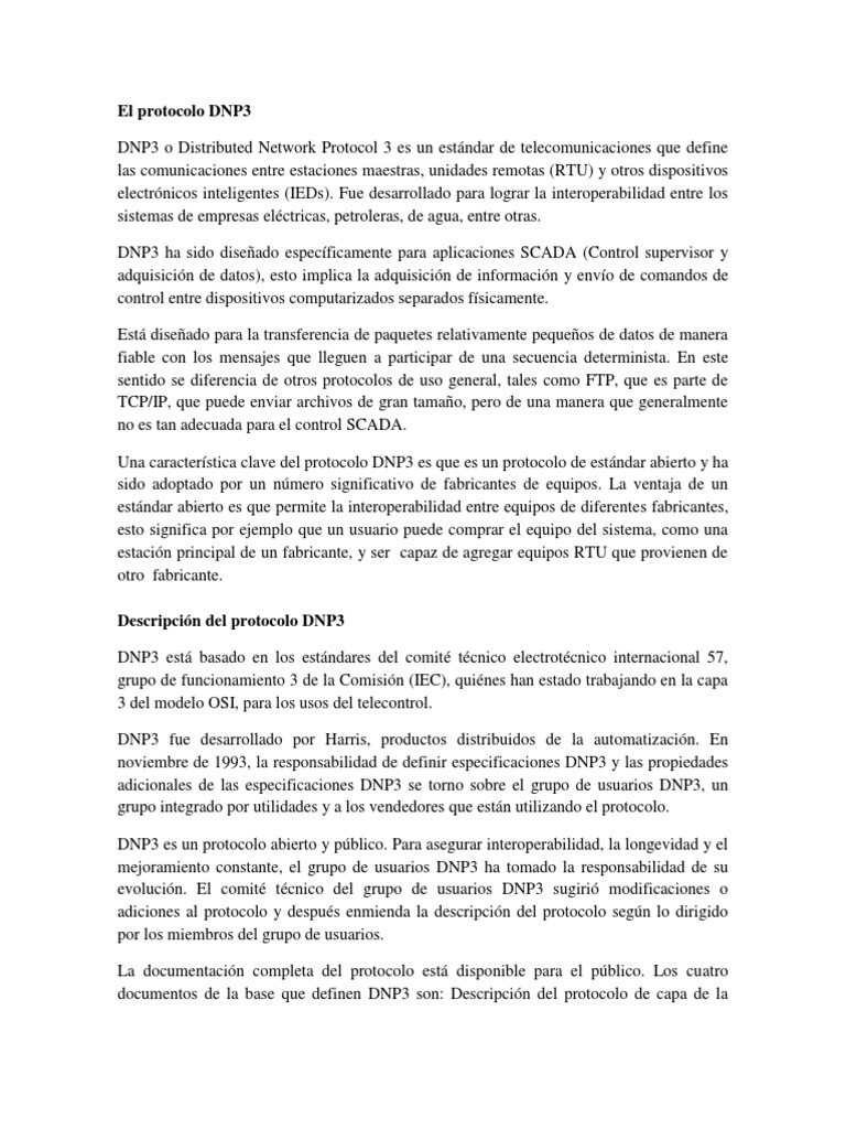El Protocolo DNP3 | PDF | Protocolos de comunicaciones | Scada