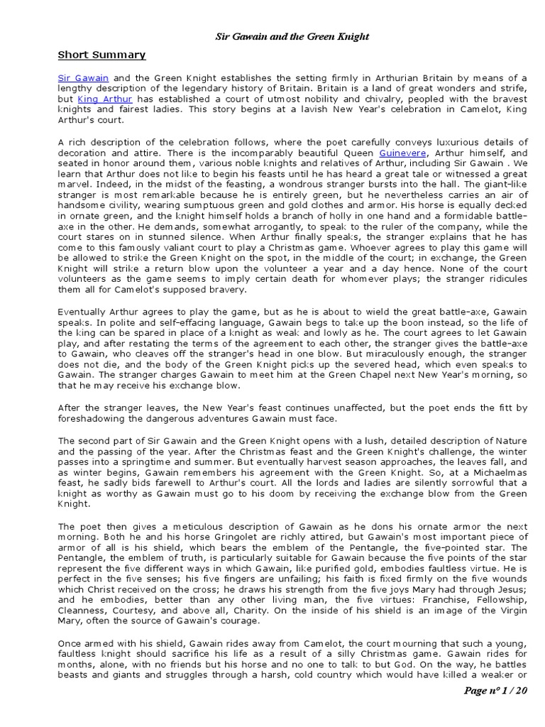 Summary of Sir Gawain and the Green Knight | PDF | Chivalric Romance ...