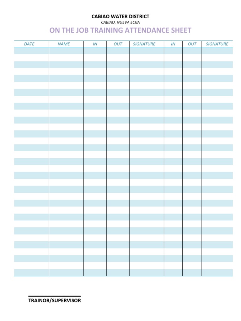 OJT Attendance Sheet | PDF