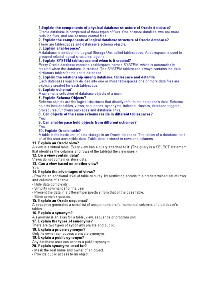 Interview Questions On Oracle DBA | PDF | Database Index | Databases