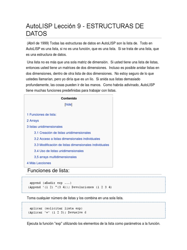 Autolisp Lección 9 - Estructuras de Datos | Descargar gratis PDF | Estructura de datos de matriz ...