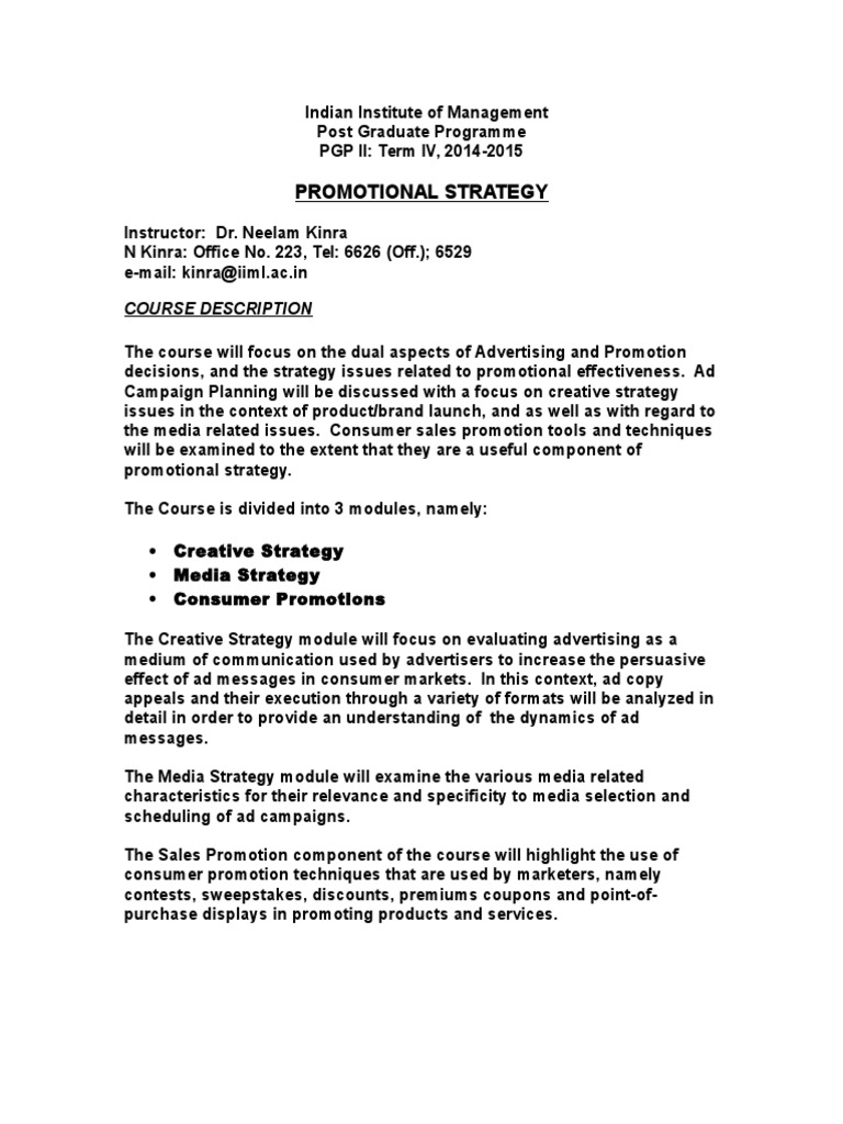 Prom Stgy Term IV Crs Outline Belch 2014-15 | PDF