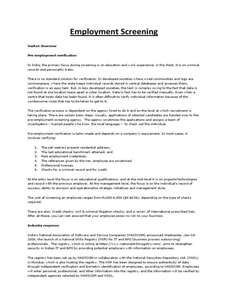 Employment Screening | PDF | Background Check | Recruitment