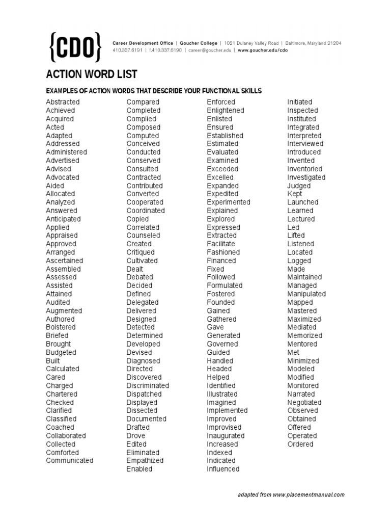 Action Word List | PDF | Cognition | Psychology