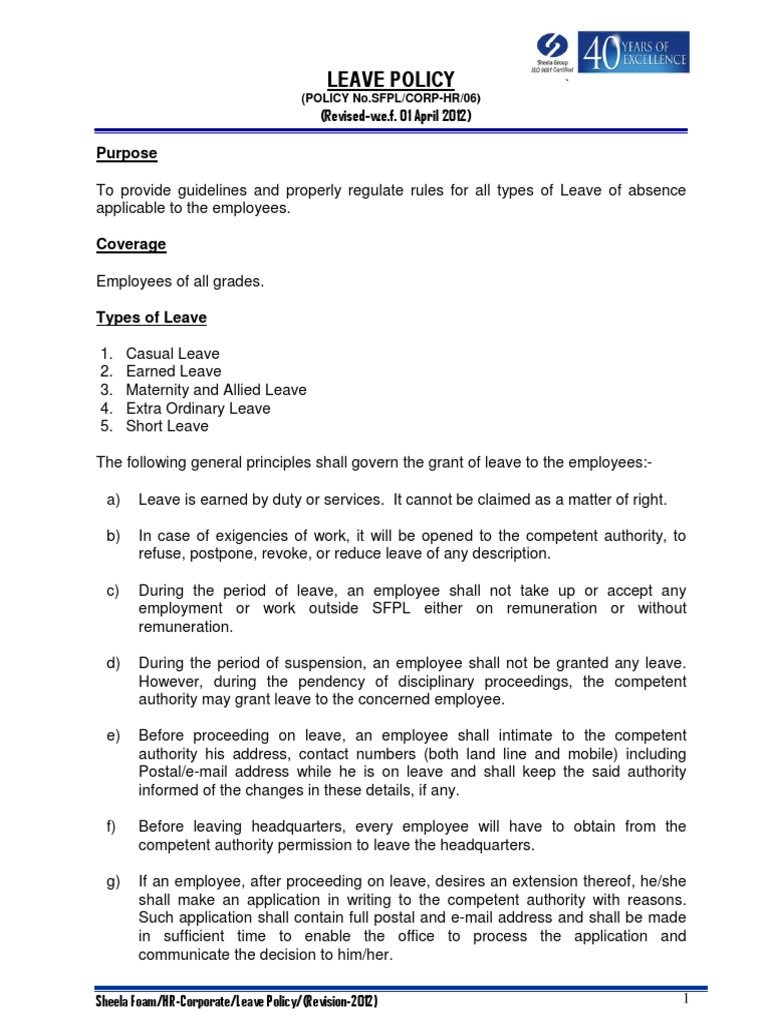 Leave Policy | PDF | Parental Leave | Employment