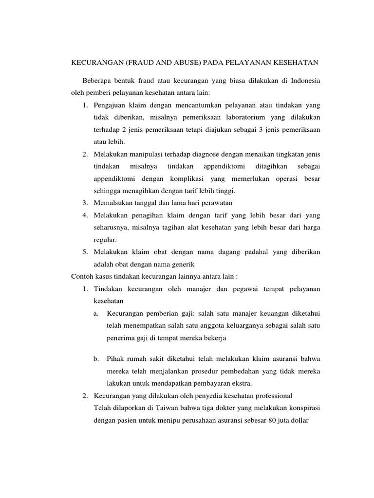 Contoh Fraud and Abuse Dalam Pelayanan Kesehatan | PDF