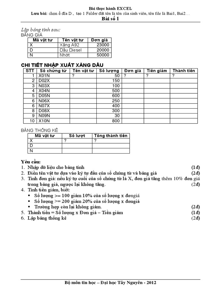 De Thuc Hanh Excel 2012 | PDF