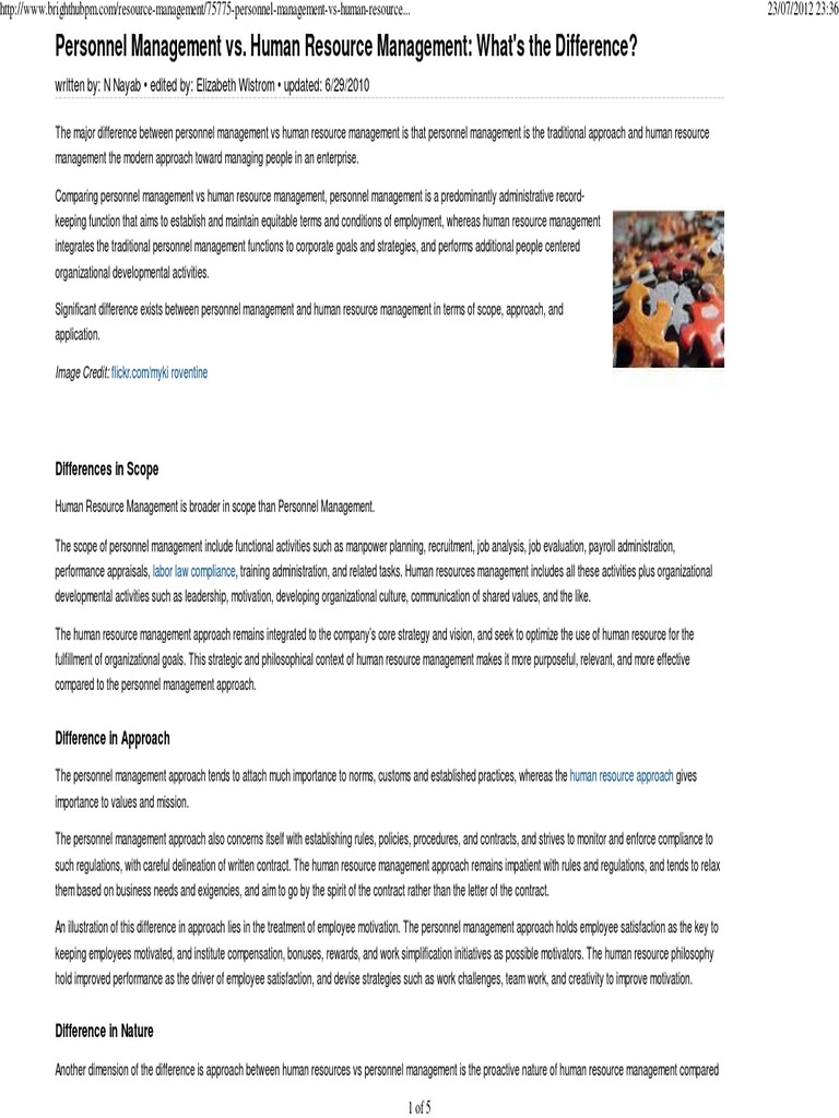 Differences Between Personnel Management vs. Human Resource Management ...