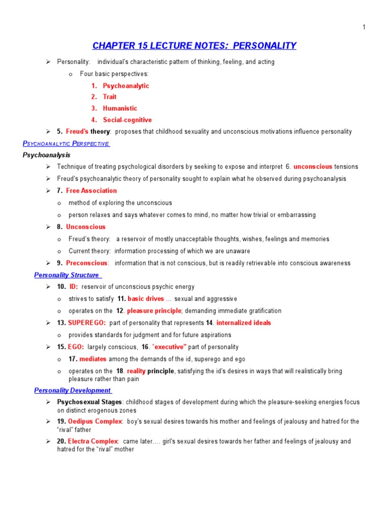 CHAPTER 15 Lecture Notes | PDF | Id | Psychoanalysis